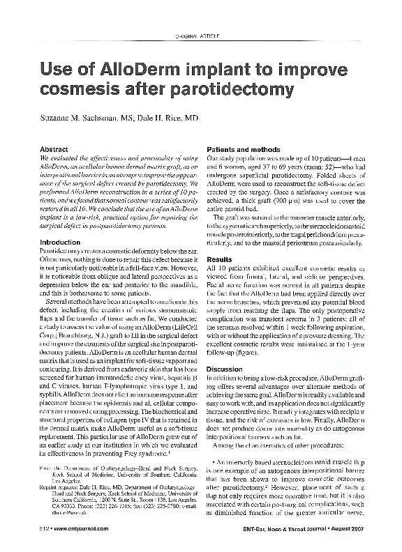 (PDF) Use of AlloDerm Implant to Improve Cosmesis after Parotidectomy ...