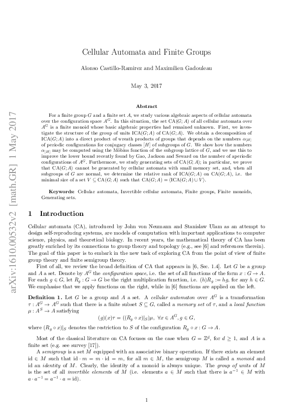 (PDF) Cellular automata and finite groups