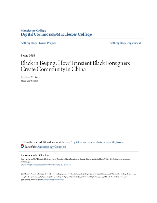 (PDF) Black in Beijing: How Transient Black Foreigners Create Community ...