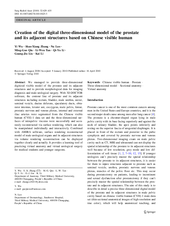 Pdf Creation Of The Digital Three Dimensional Model Of The Prostate