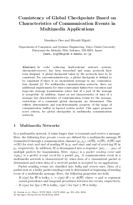 Pdf Consistency Of Global Checkpoints Based On Characteristics Of Communication Events In