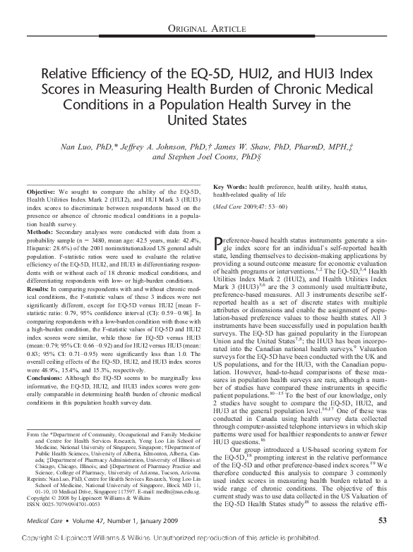 (PDF) Relative Efficiency of the EQ-5D, HUI2, and HUI3 Index Scores in ...