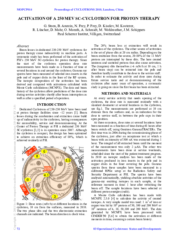 (PDF) Activation of a 250 Mev SC-Cyclotron for Proton Therapy