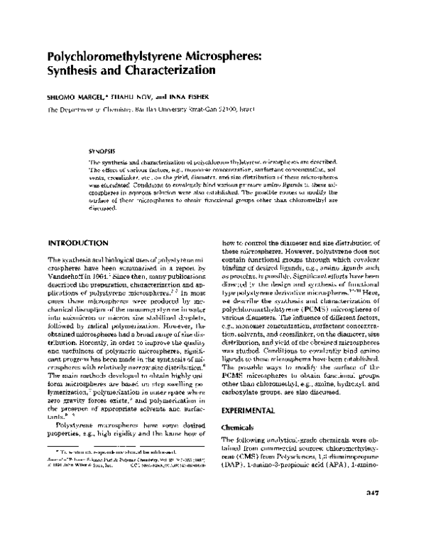 (PDF) Polychloromethylstyrene microspheres: Synthesis and characterization
