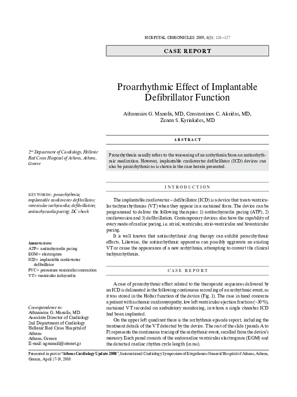 (PDF) Proarrhythmic Effect of Implantable Defibrillator Function