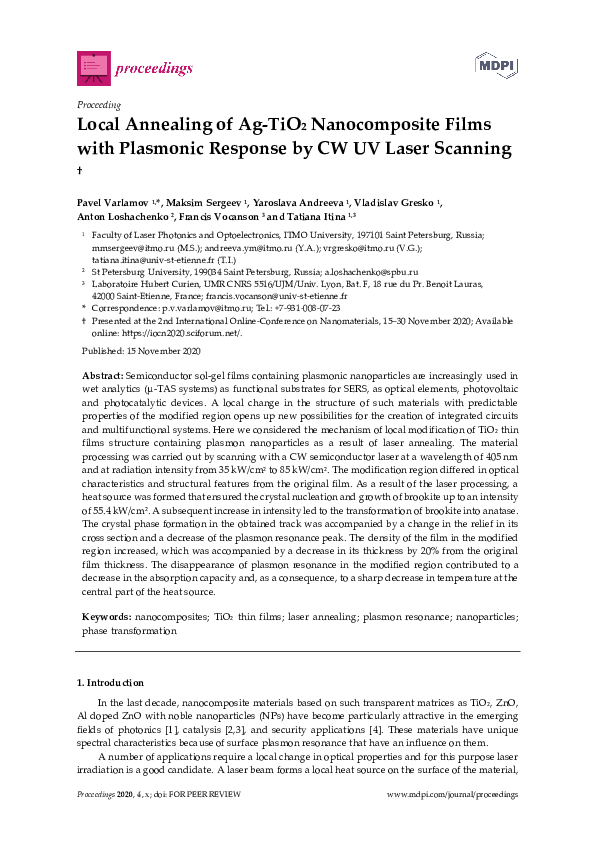 (PDF) Local annealing of Ag-TiO2 nanocomposite films with plasmonic ...