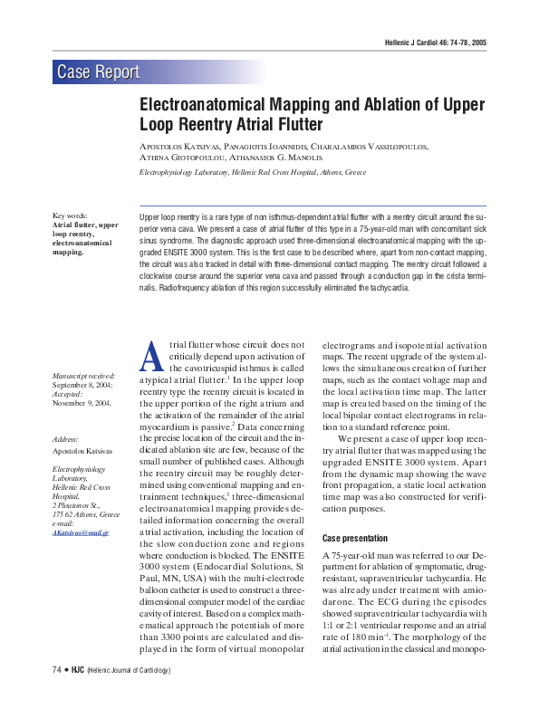 (PDF) Electroanatomical mapping and ablation of upper loop reentry atrial flutter
