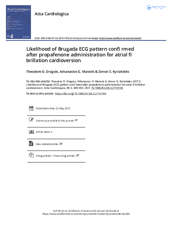 (PDF) Likelihood of Brugada ECG pattern confirmed after propafenone ...