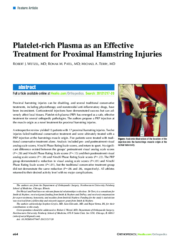 (PDF) Platelet-Rich Plasma as an Effective Treatment for Proximal ...