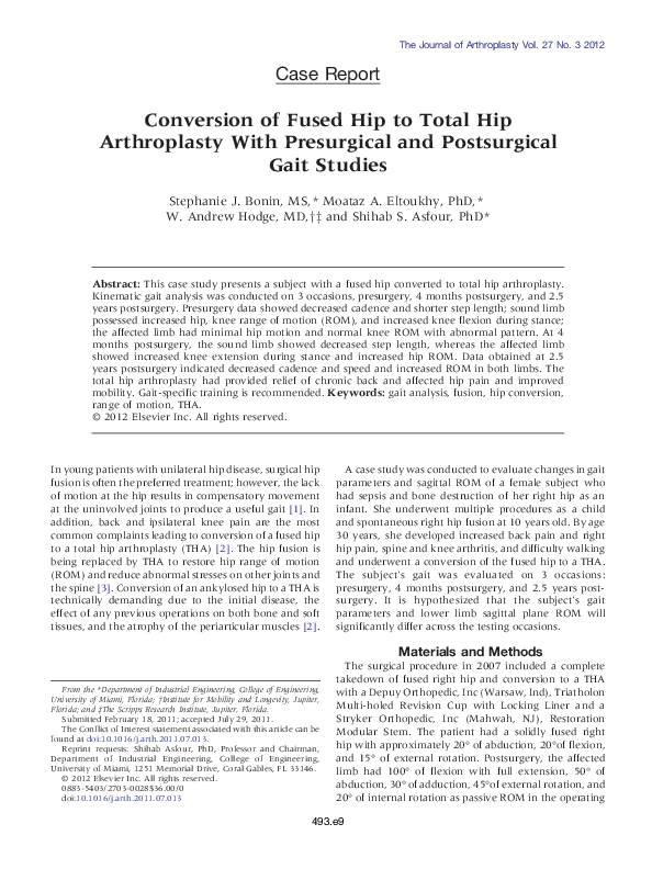 (PDF) Conversion of Fused Hip to Total Hip Arthroplasty With ...