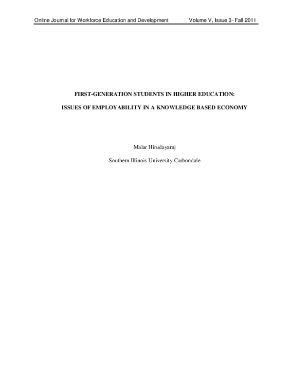 Pdf First Generation Students In Higher Education Issues Of