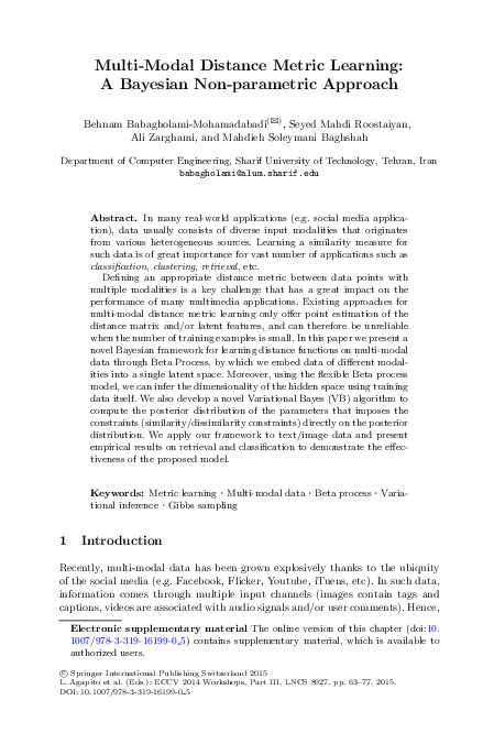 (PDF) Multi-Modal Distance Metric Learning: ABayesian Non-parametric Approach