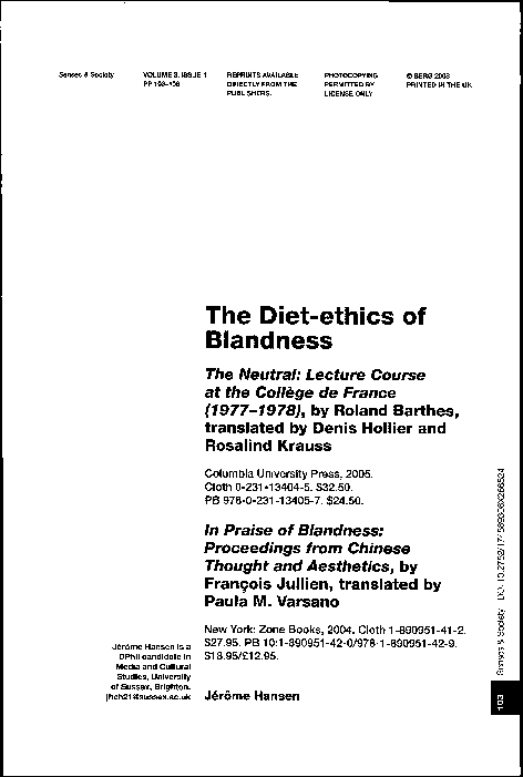 (PDF) The Diet-ethics of Blandness: The Neutral: Lecture Course at the ...