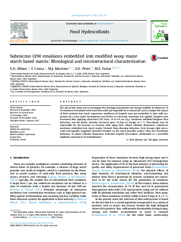(PDF) Submicron O/W emulsions embedded into modified waxy maize starch based matrix: Rheological ...