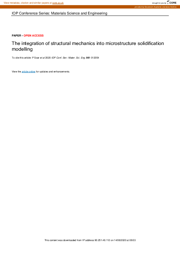 (PDF) The integration of structural mechanics into microstructure solidification modelling