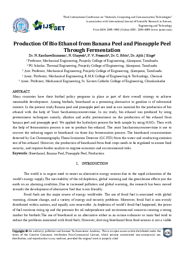(PDF) Production Of Bio Ethanol from Banana Peel and Pineapple Peel ...