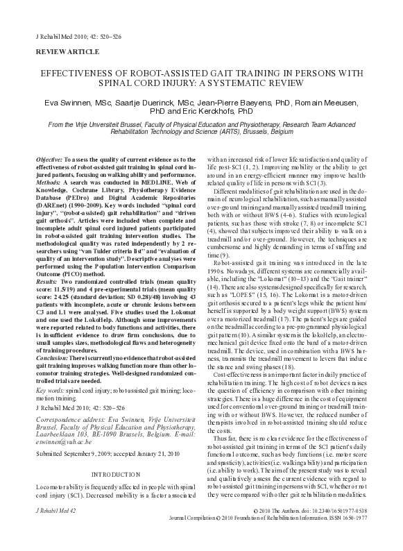 (PDF) Effectiveness of robot-assisted gait training in persons with ...