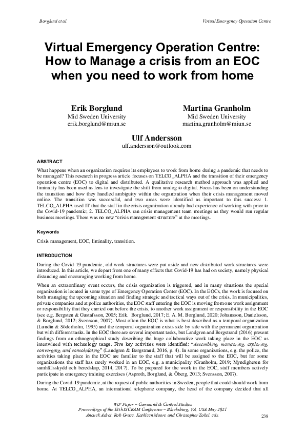 (PDF) Virtual emergency operation centre: How to manage a crisis from ...