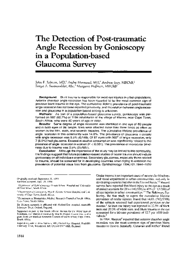 (PDF) The Detection of Post-traumatic Angle Recession by Gonioscopy in ...