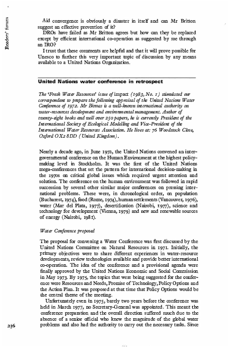 (PDF) United Nations Water Conference in Retrospect