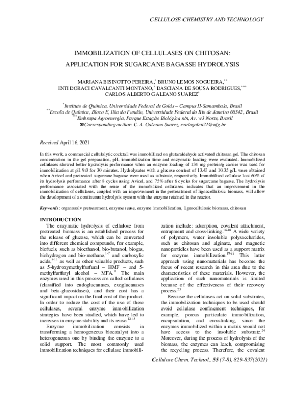 (PDF) Immobilization of Cellulases on Chitosan: Application for Sugarcane Bagasse Hydrolysis