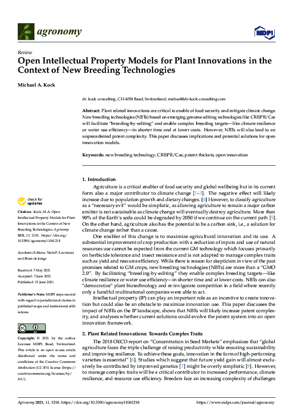 (PDF) Open Intellectual Property Models for Plant Innovations in the ...