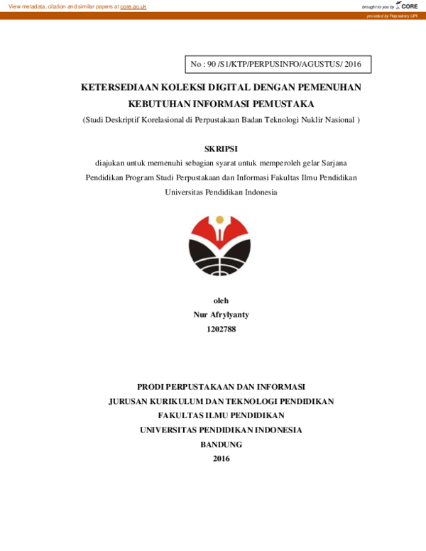 (PDF) KETERSEDIAAN KOLEKSI DIGITAL DENGAN PEMENUHAN KEBUTUHAN INFORMASI ...