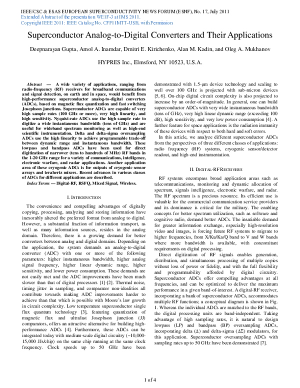 (PDF) Superconductor analog-to-digital converters and their applications