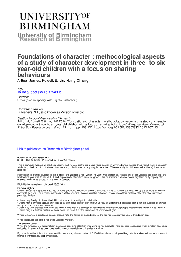 (PDF) Foundations of character: methodological aspects of a study of ...