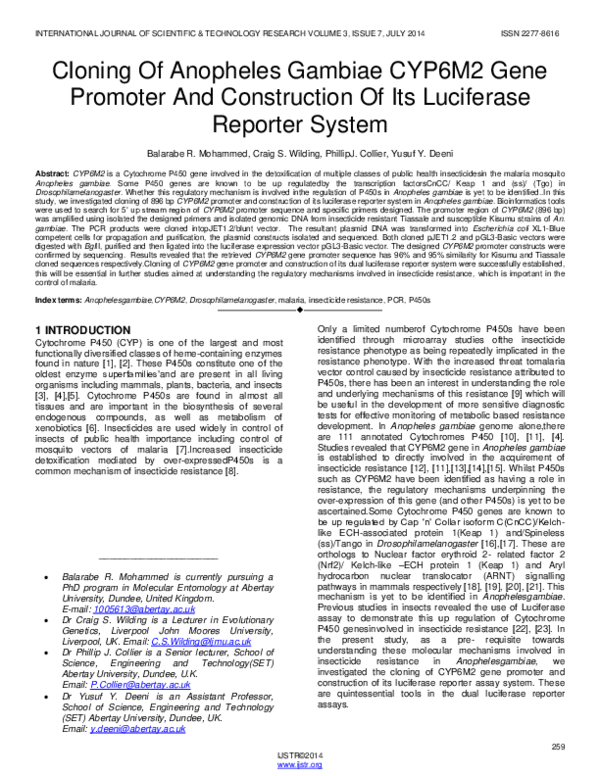 (PDF) Cloning of Anopheles gambiae CYP6M2 Gene Promoter and ...