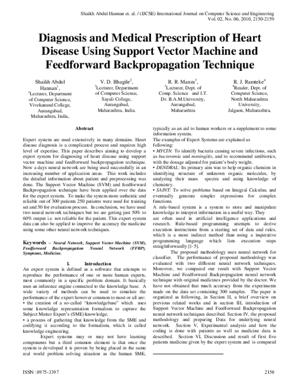 (PDF) Diagnosis and Medical Prescription of Heart Disease Using Support Vector Machine and ...