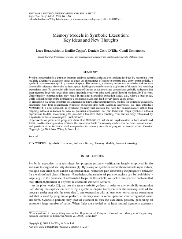(PDF) Memory models in symbolic execution: key ideas and new thoughts