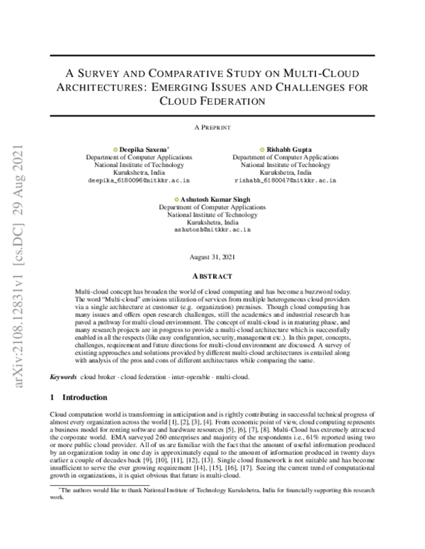 (PDF) A Survey and Comparative Study on Multi-Cloud Architectures: Emerging Issues And ...