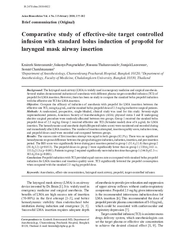 (PDF) Comparative study of effective-site target controlled infusion ...