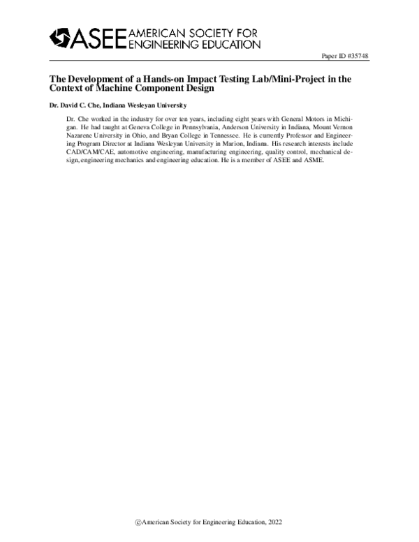 (PDF) The Development of a Hands-on Impact Testing Lab/Mini-Project in ...