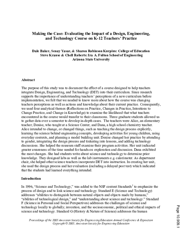 (PDF) Making The Case: Evaluating The Impact Of A Design, Engineering, And Technology Course On ...