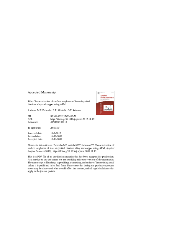 (PDF) Characterization of surface roughness of laser deposited titanium alloy and copper using ...