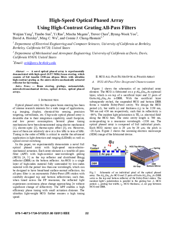 (PDF) High speed optical phased array using high contrast grating all-pass filters