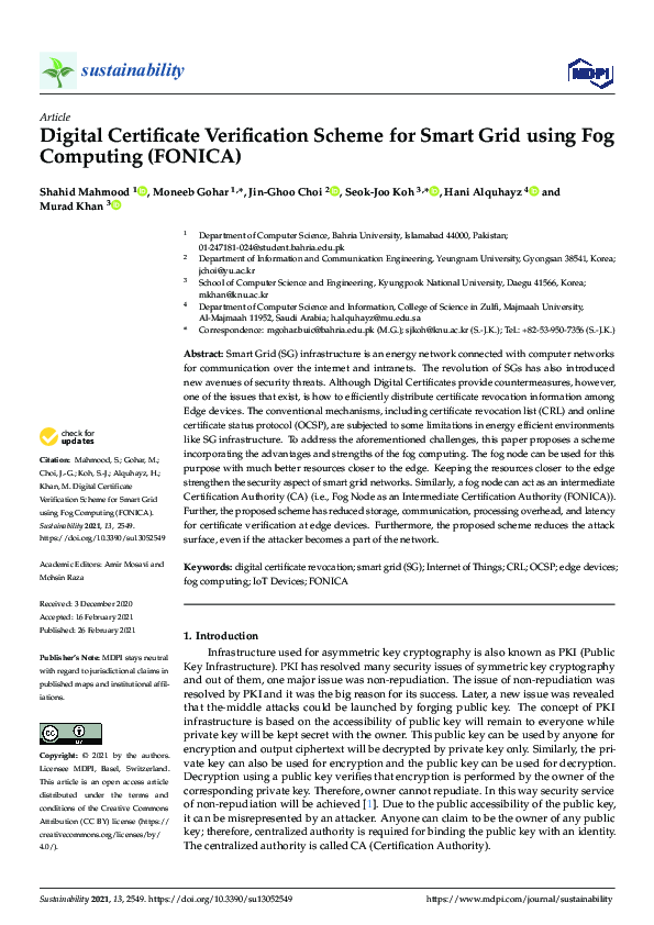 Pdf Digital Certificate Verification Scheme For Smart Grid Using Fog Computing Fonica 2932