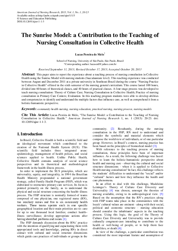 (PDF) The Sunrise Model: a Contribution to the Teaching of Nursing ...