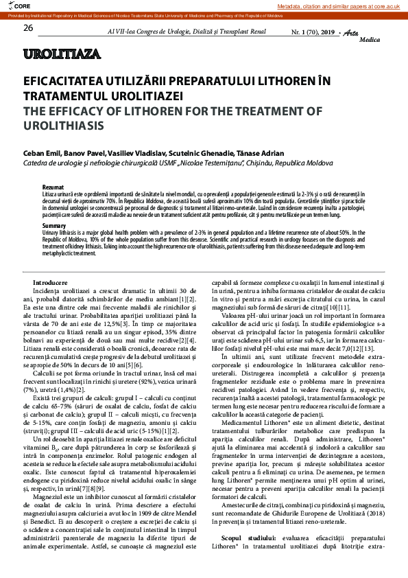 (PDF) The efficacy of Lithoren for the treatment of urolithiasis