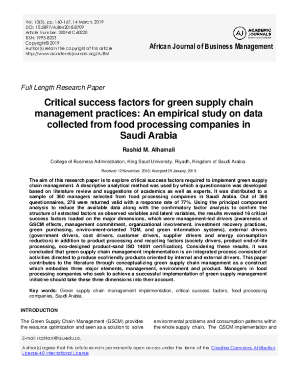 (PDF) Critical success factors for green supply chain management practices: An empirical study ...