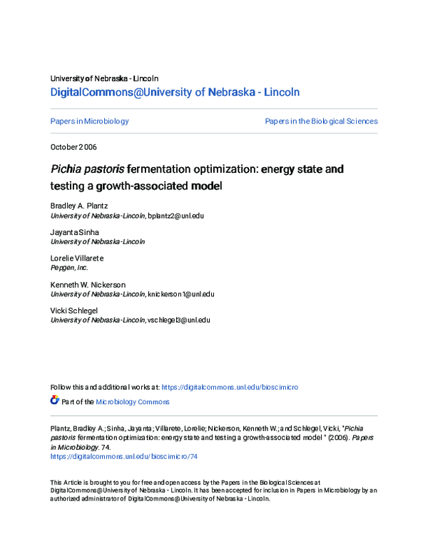 (PDF) Pichia pastoris fermentation optimization: energy state and ...