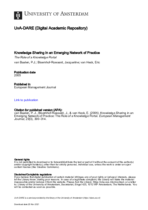 (PDF) Knowledge Sharing in an Emerging Network of Practice