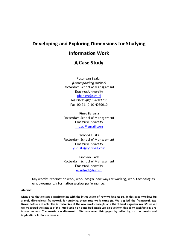 (PDF) Developing and Exploring Dimensions for Studying Information Work Spaces A Case Study