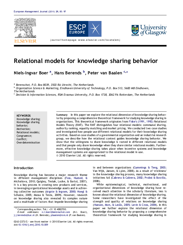 (PDF) Relational models for knowledge sharing behavior