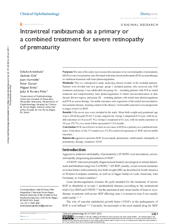 (PDF) Intravitreal Ranibizumab as a Primary or Anbspcombined Treatment ...