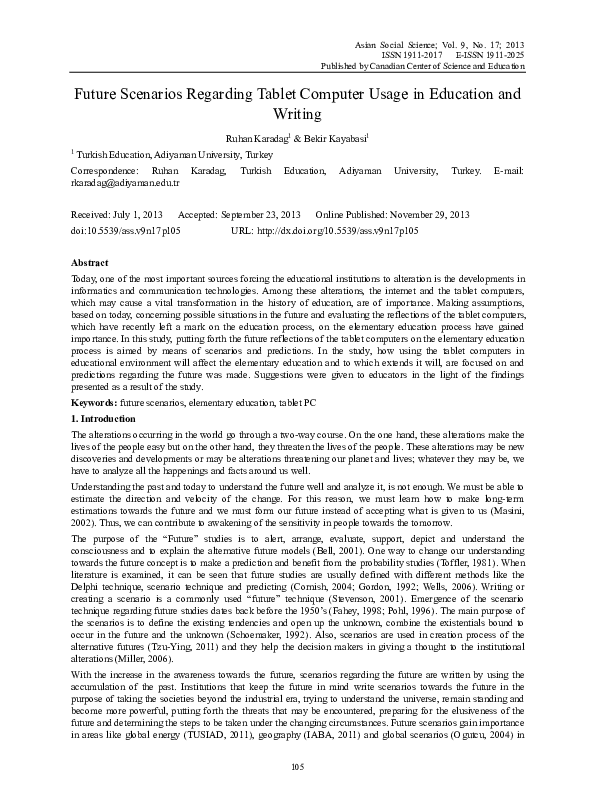 (PDF) Future Scenarios Regarding Tablet Computer Usage in Education and ...