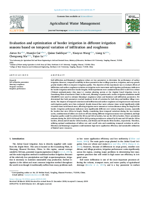 (PDF) Evaluation and optimization of border irrigation in different ...