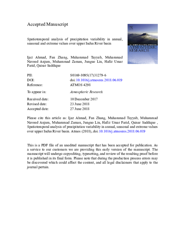 Pdf Spatiotemporal Analysis Of Precipitation Variability In Annual Seasonal And Extreme